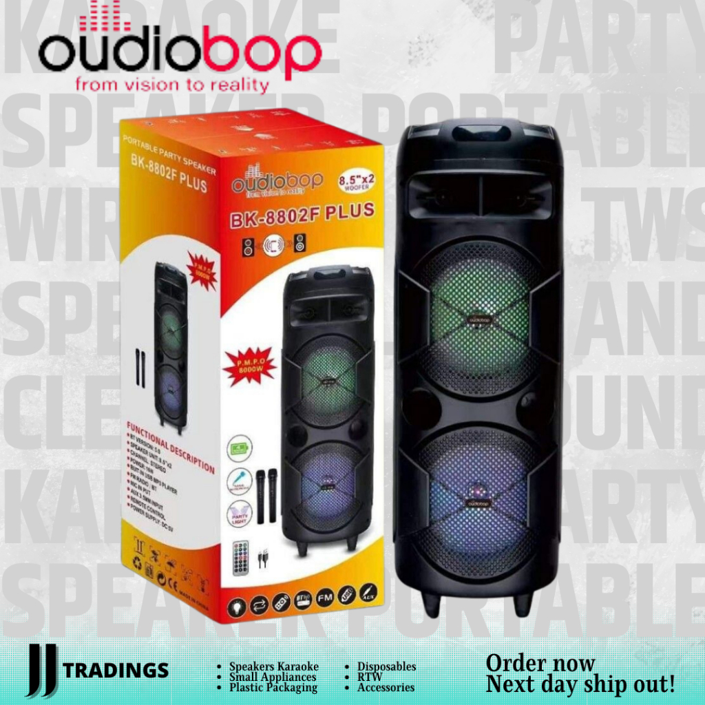 Oudiobop BK-8802 8000W Party Speaker with Wireless Mic RGB Speaker | Shopee Philippines