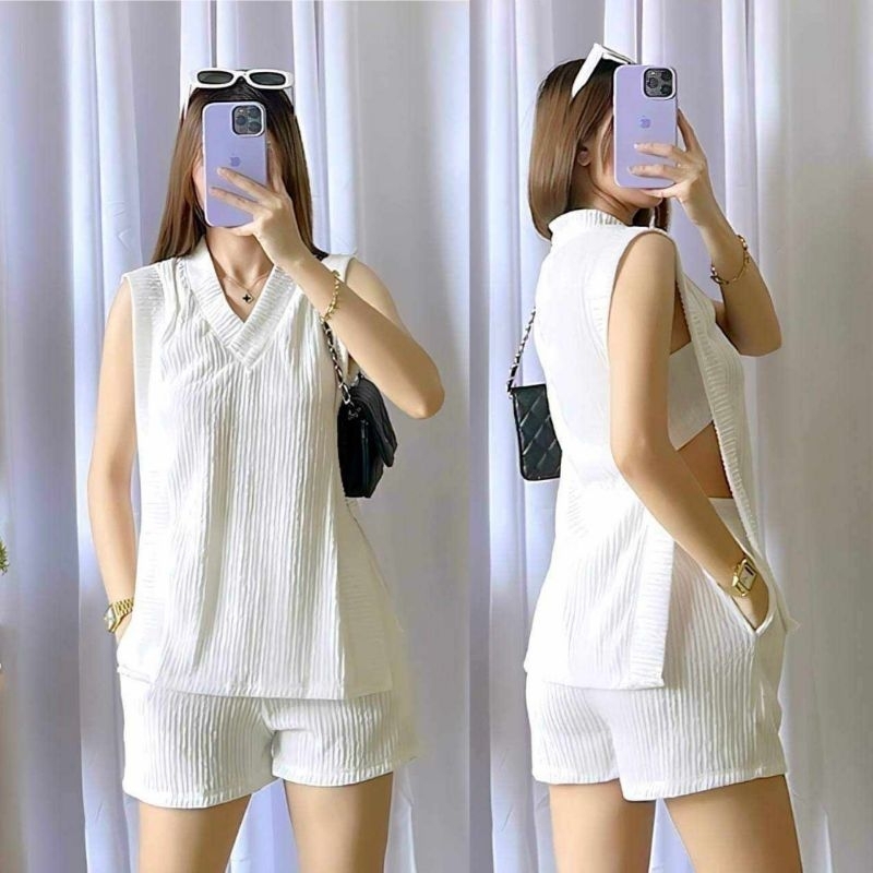 Maymay Open Side Apron Style Top and Short Set | Shopee Philippines