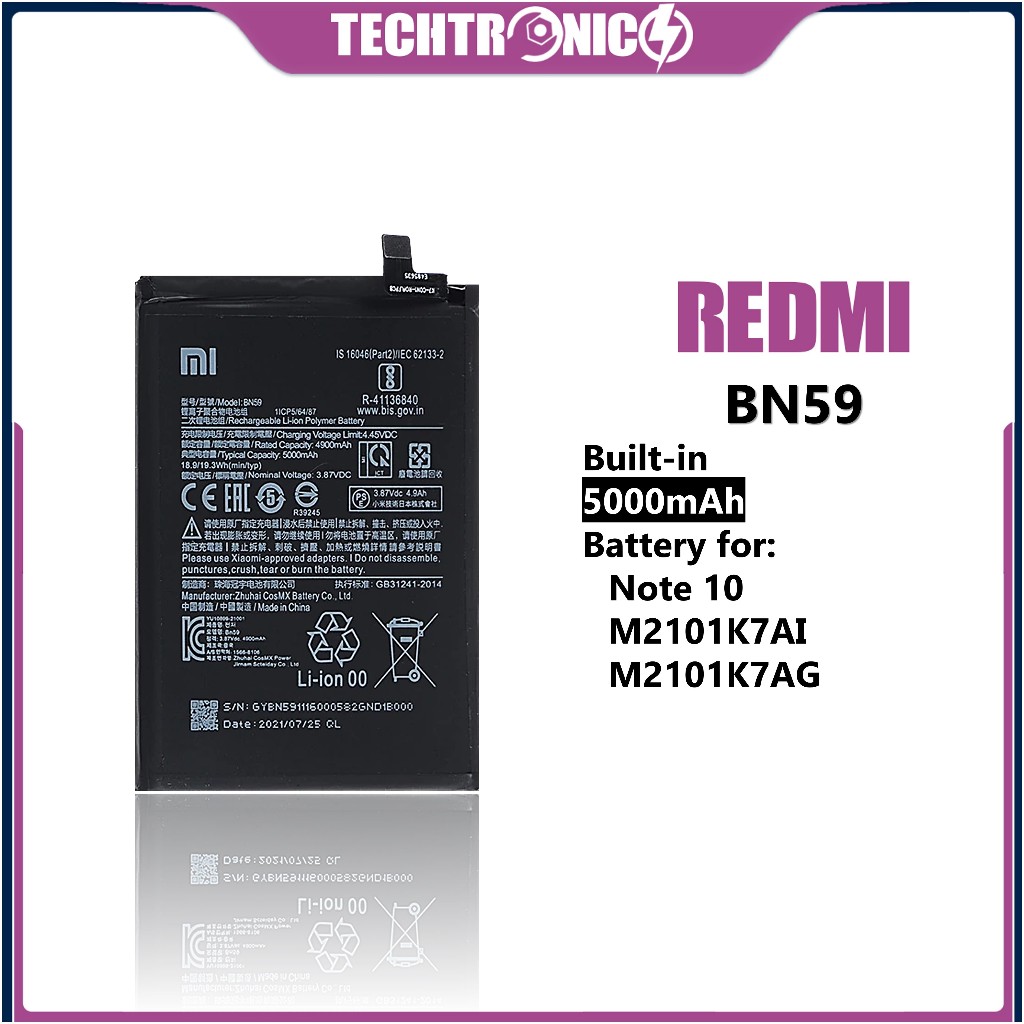 Battery BN59 Redmi Note 10 M2101K7AI M2101K7AG 5000mAh | Shopee Philippines