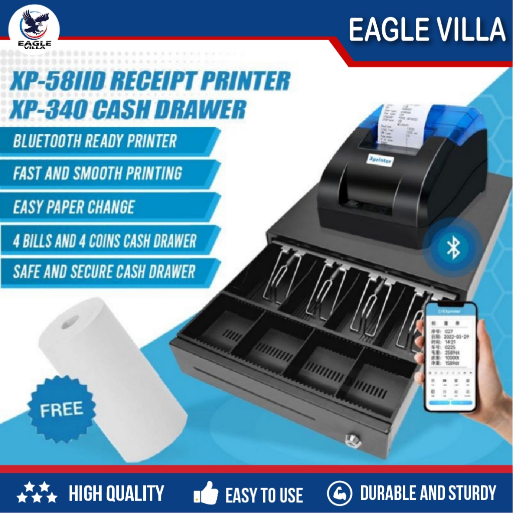 XP Combo Set Thermal Cash Receipt POS Mini Printer (BLUETOOTH+USB) 58mm + POS Electronic Cash ...