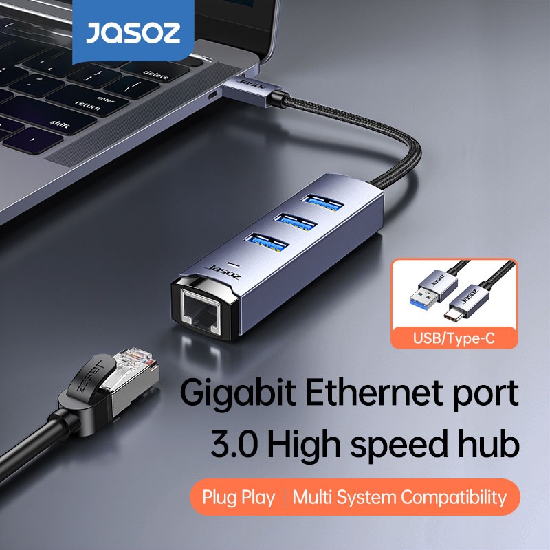 Jasoz USB 3.0 HUB Type C to Ethernet Network Adapter Rj45 with 3 Ports ...