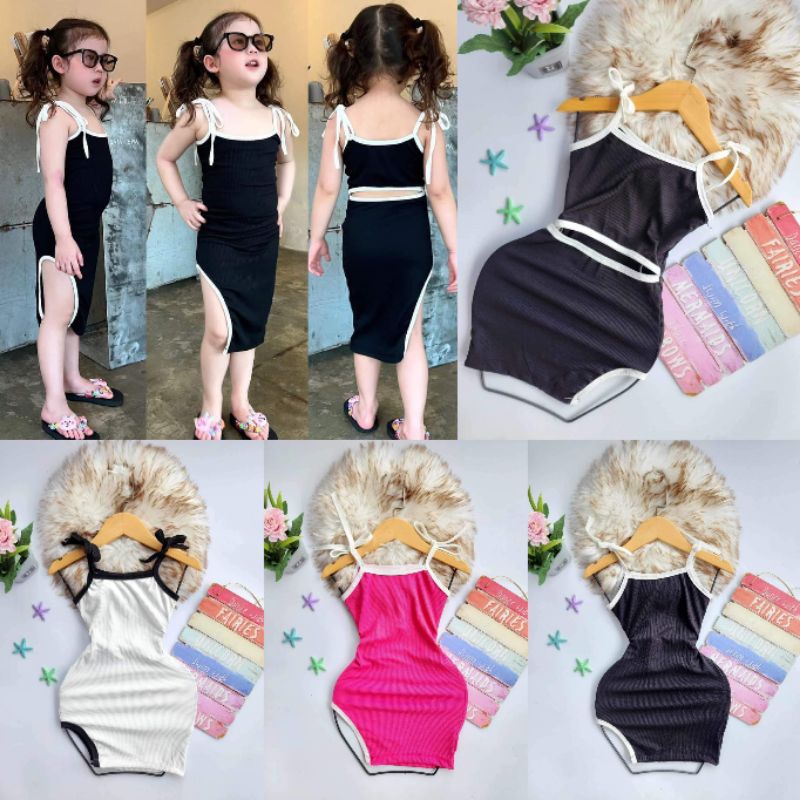 Split dress ootd for girls kids Plain Casual Sweet Street | Shopee ...