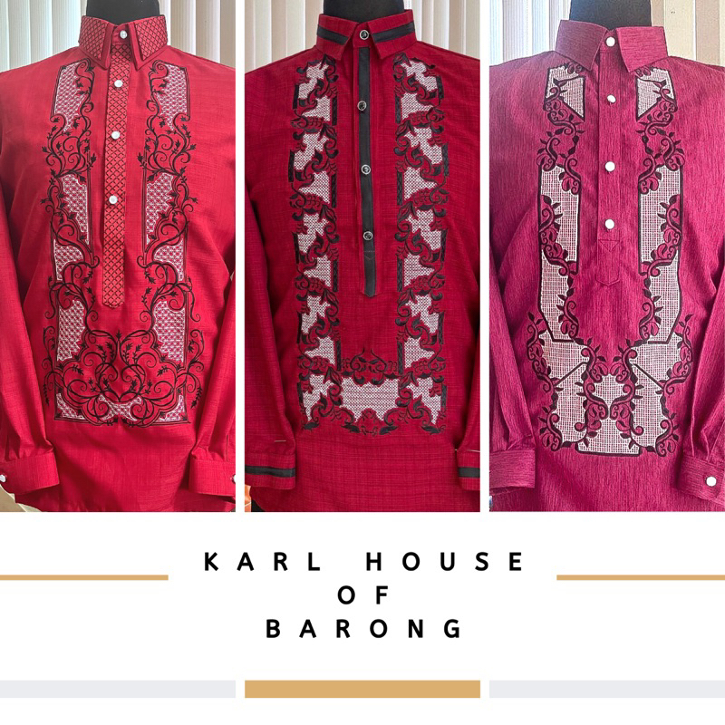 Barong Long Sleeves with Embroidery. Formal Wear. Modern. Red Maroon ...