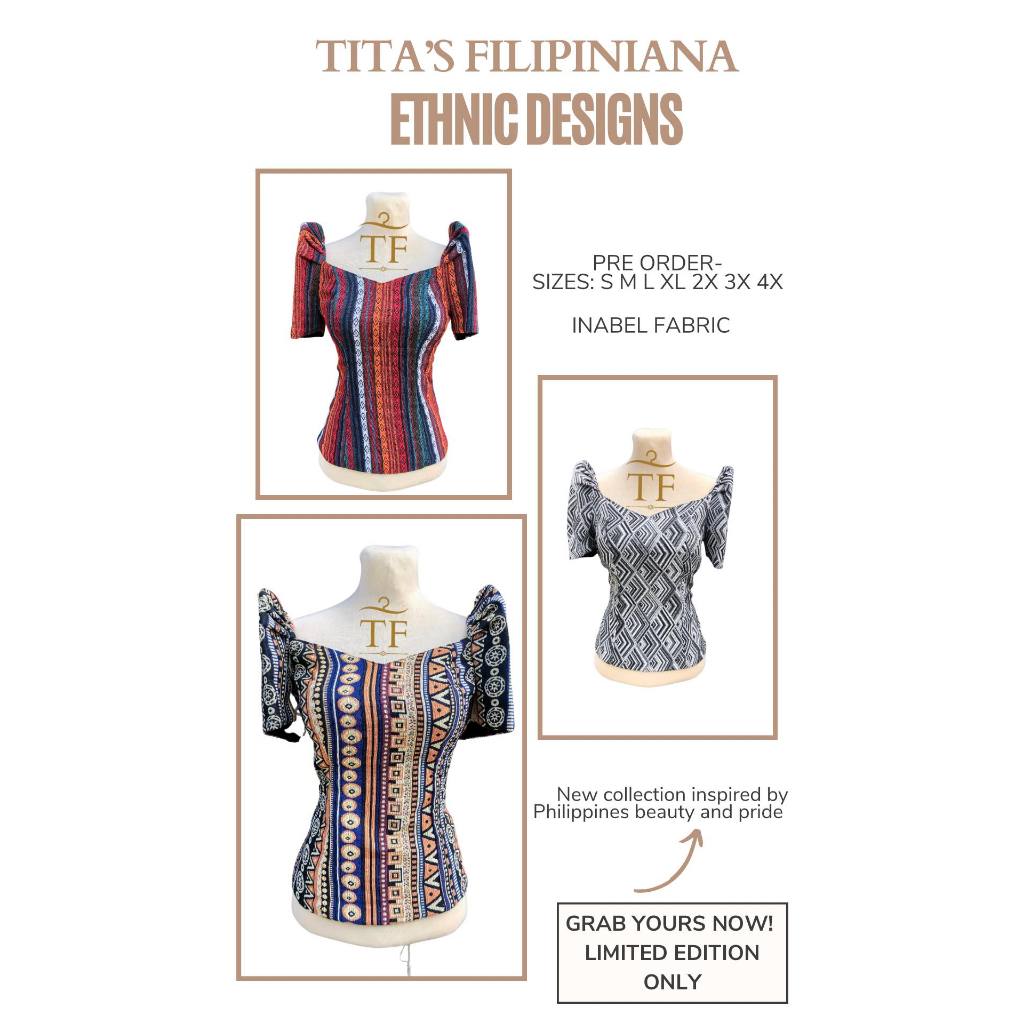 Inabel Linoco Vneck Modern Filipiniana | Shopee Philippines