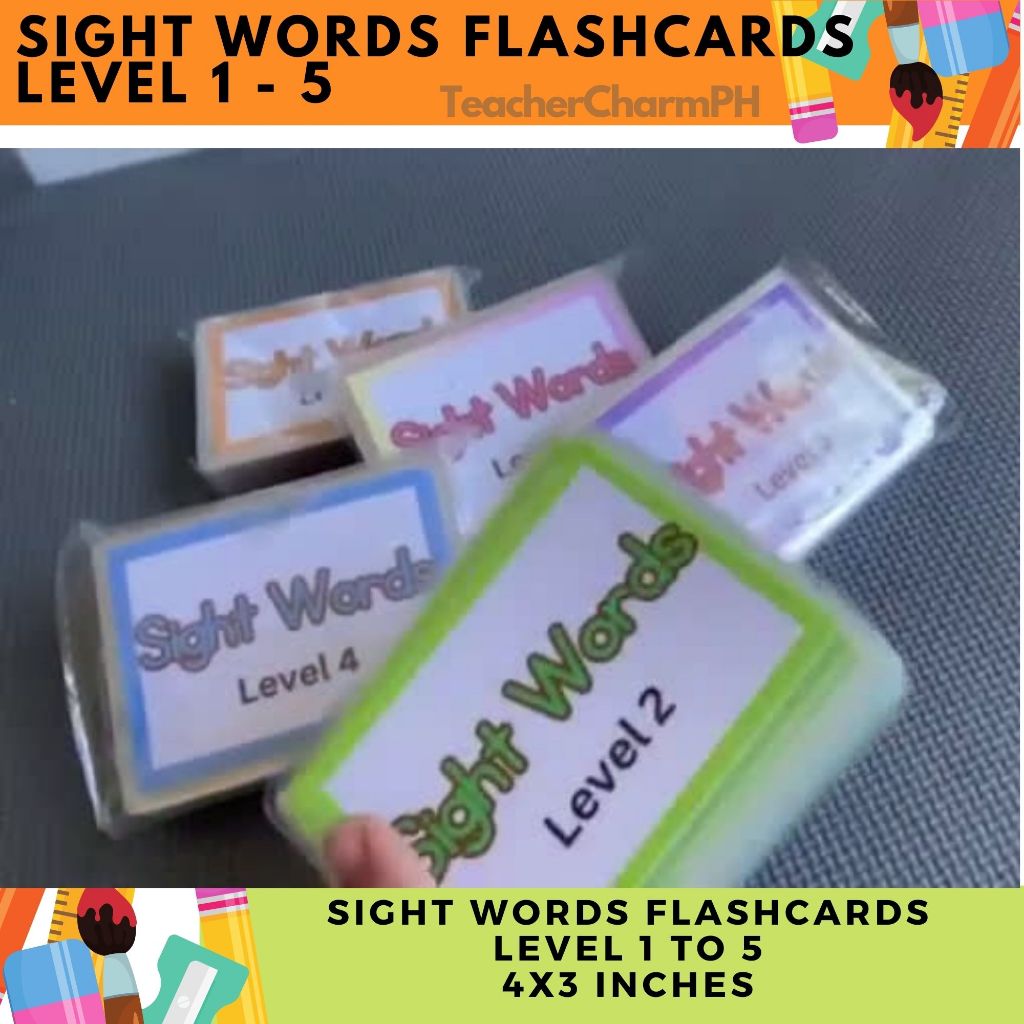 SIGHT WORDS FLASHCARDS Level 1 to 5 Laminated Educational Flashcard ...