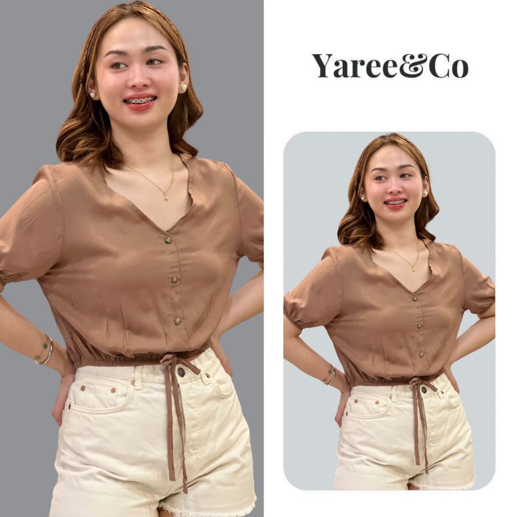 YAREE.CO Honey casual garterized v-neck button trendy top for women ...