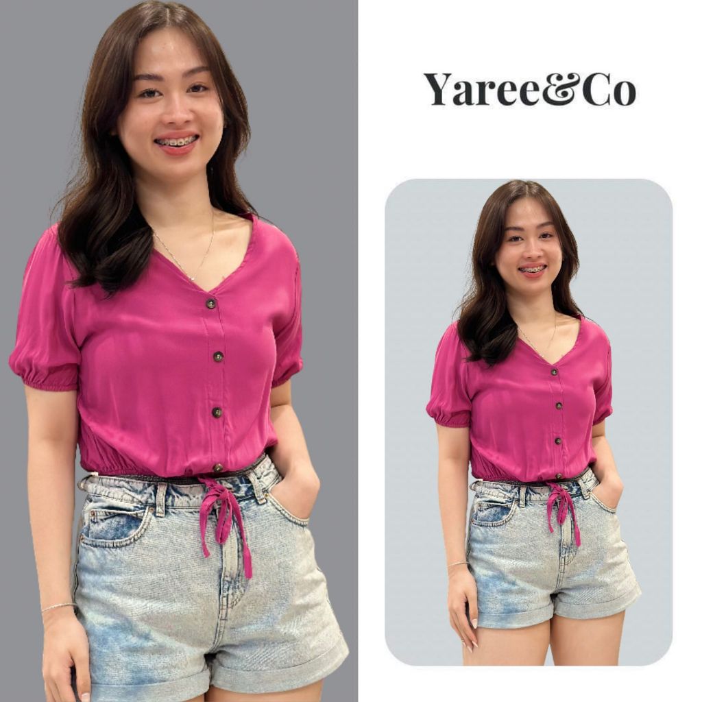 YAREE.CO Honey casual garterized v-neck button trendy top for women ...