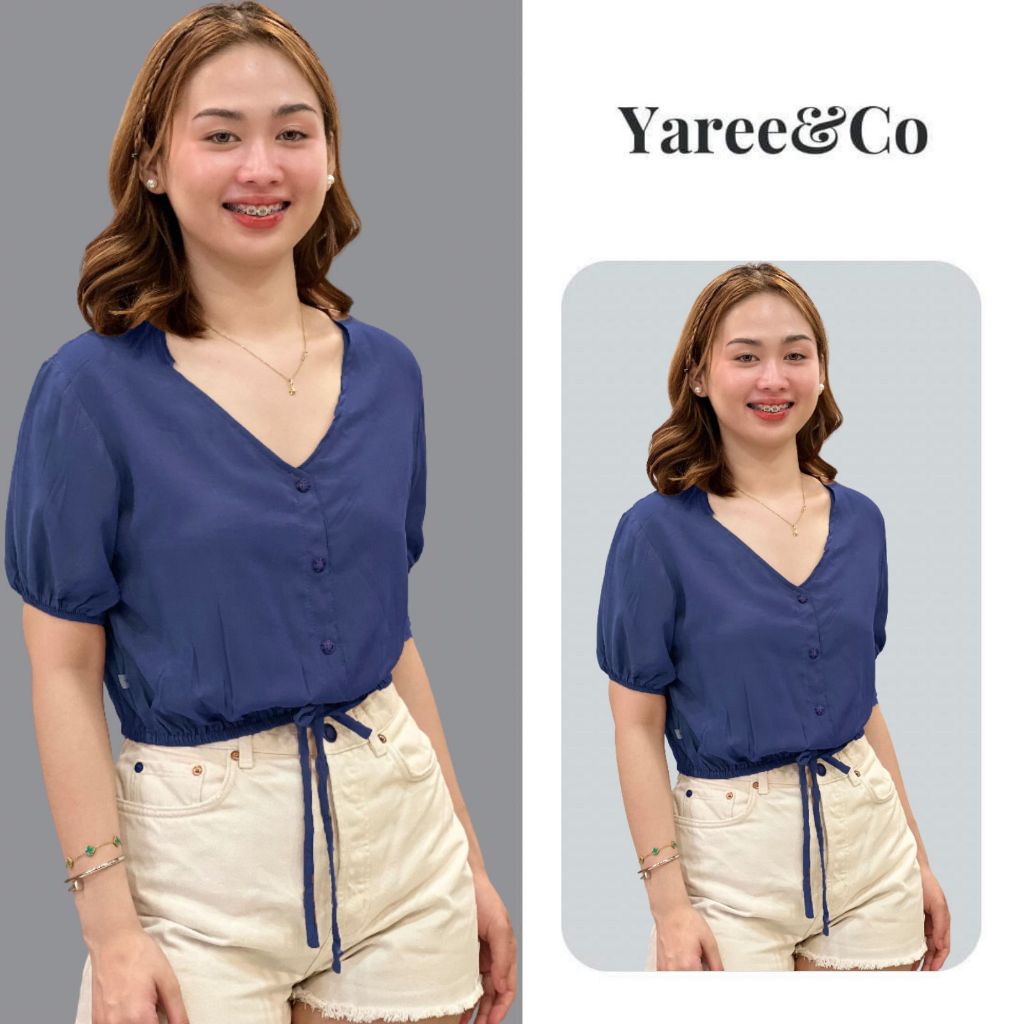 YAREE.CO Honey casual garterized v-neck button trendy top for women ...