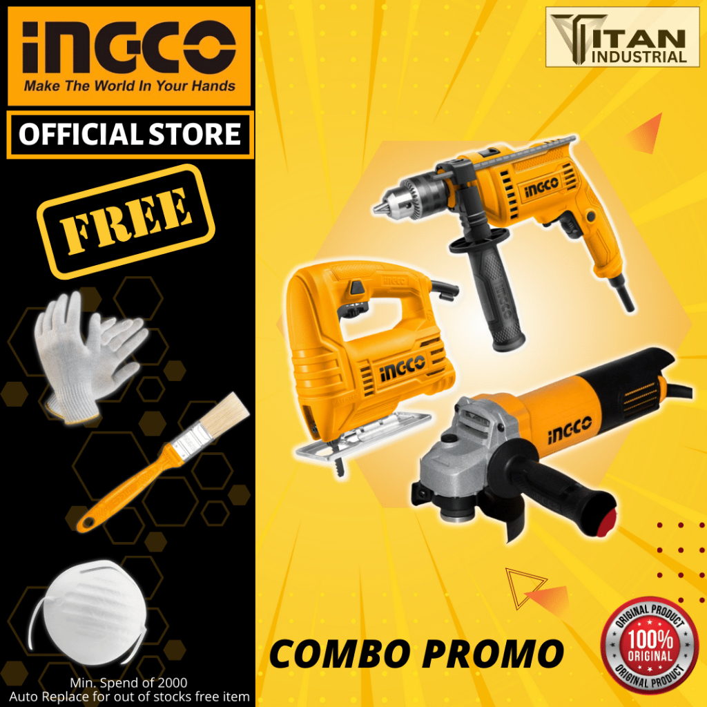 INGCO Angle Grinder 750W + Impact Drill 680W + Jigsaw 400W • Tm ss ...