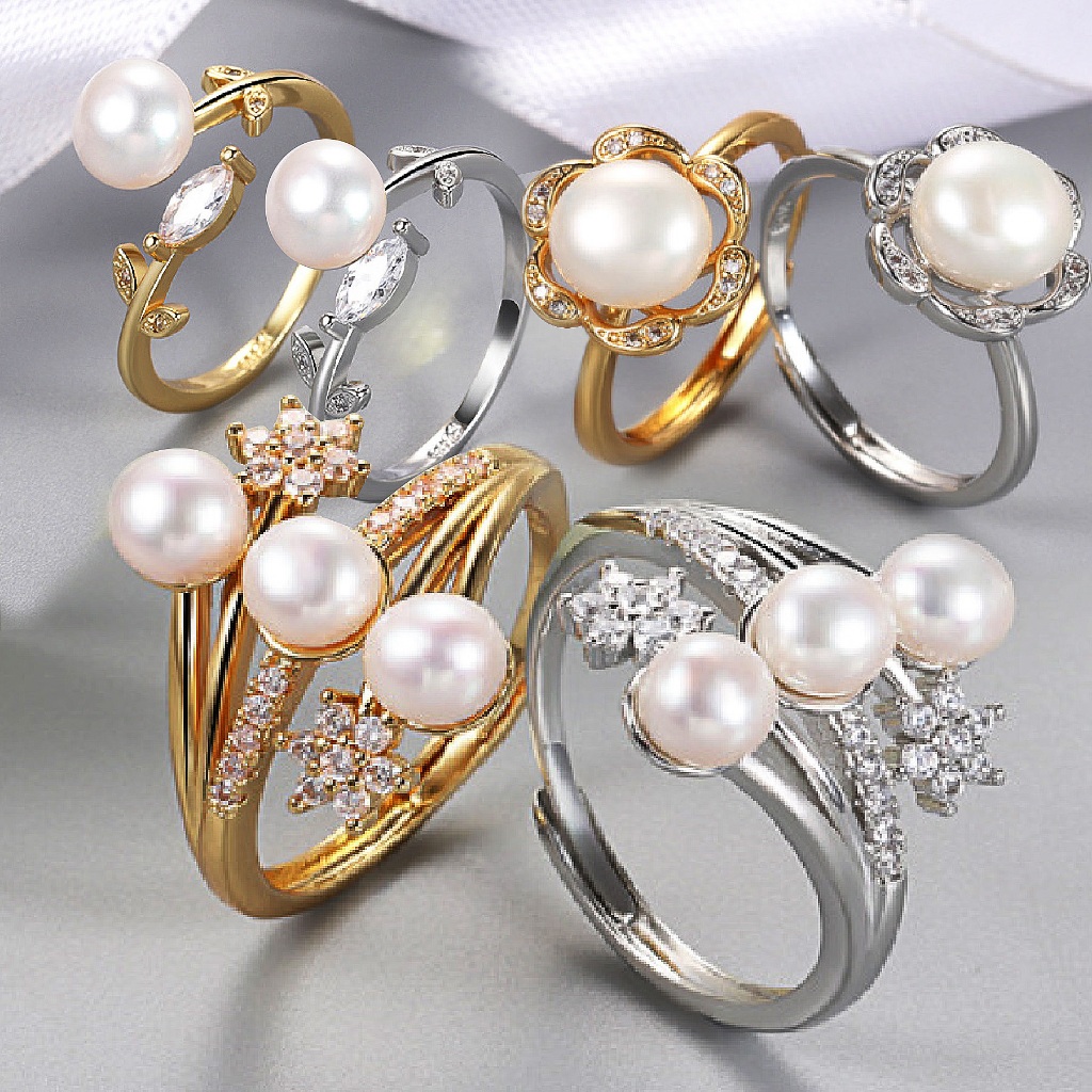 Korean micro-inset zircon freshwater pearl ring adjustable simple ...