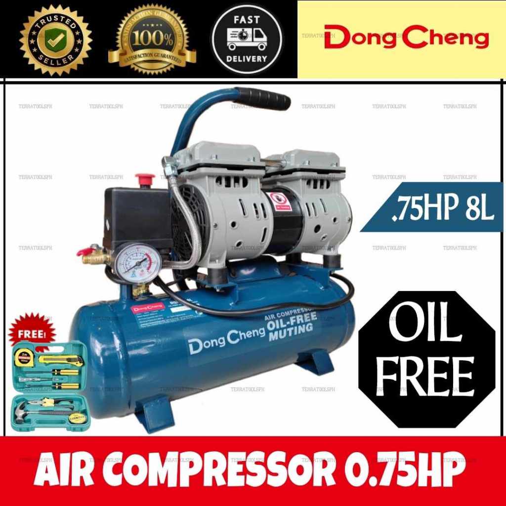 DONG CHENG Air Compressor OIL-FREE and SILENT Type 0.75H/8L Pure Copper ...