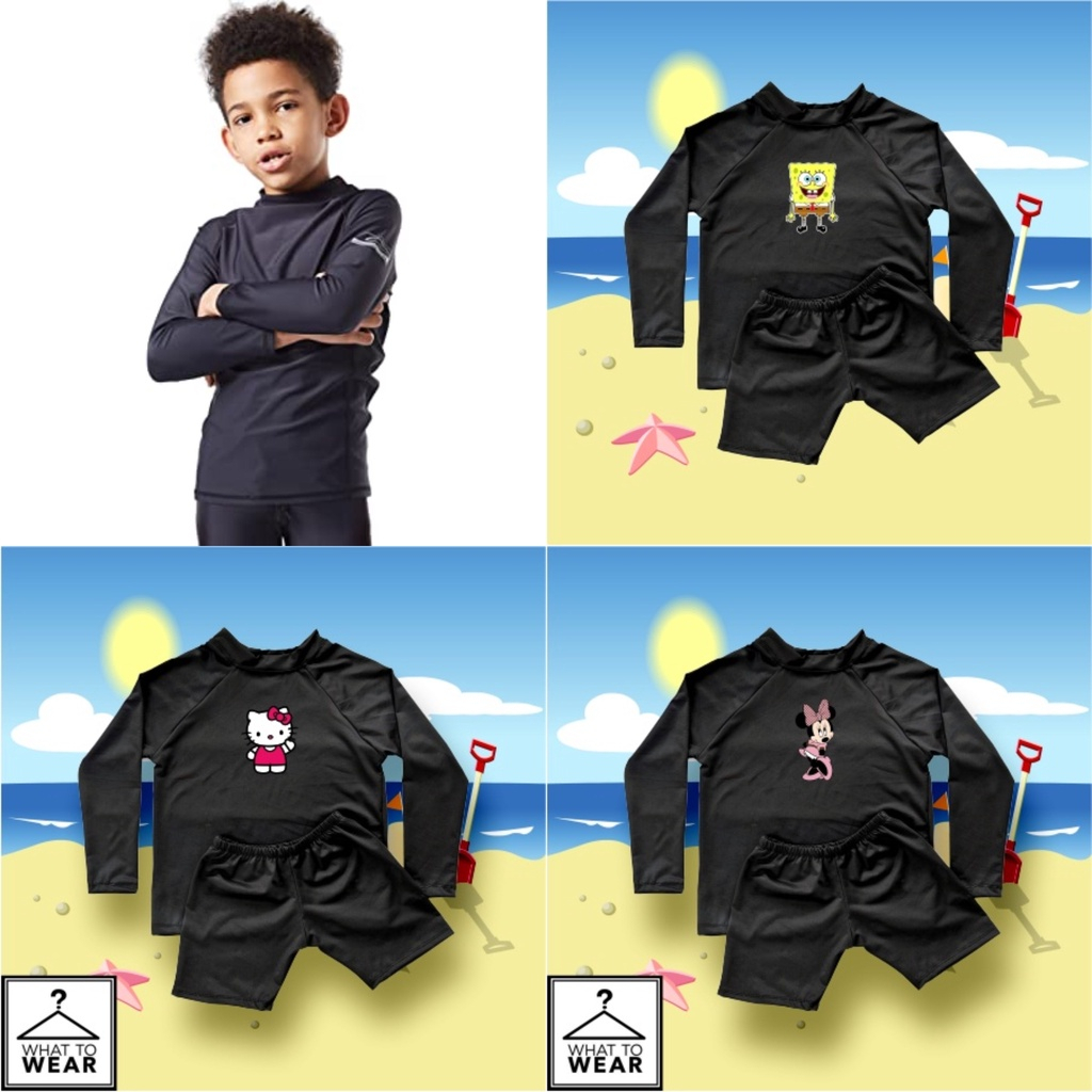 TERNO RASH GUARD + SHORT FOR KIDS - BLACK - SWIMWEAR - LONGSLEEVES ...