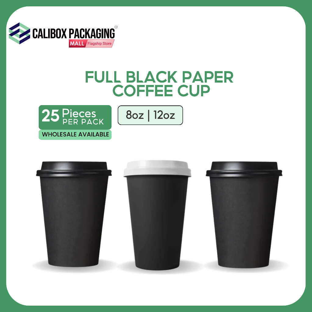 Calibox Packaging Full Black Paper Coffee Cup, Doublewall Paper Cup ...