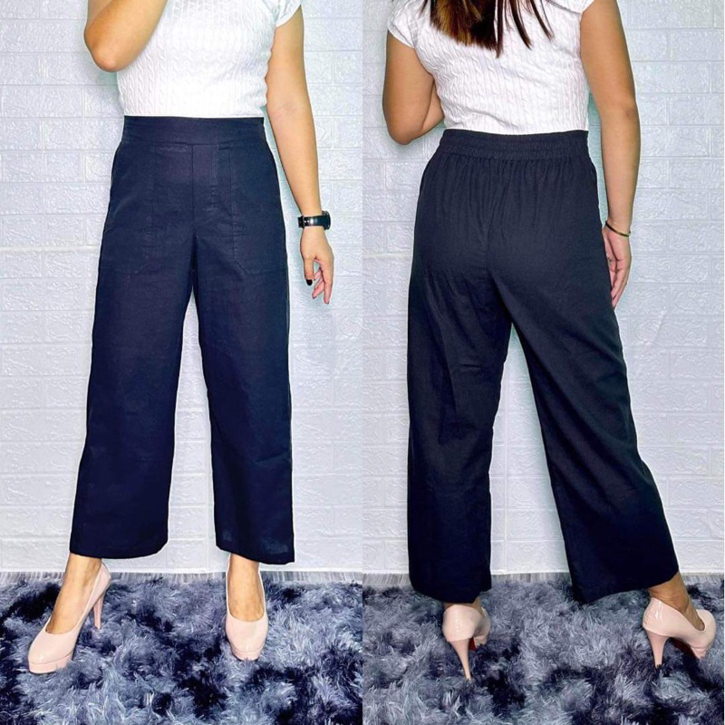 JK- shania - WIDELEG PANTS / 28" to 40"waistline Best fit/COTTON LINEN ...
