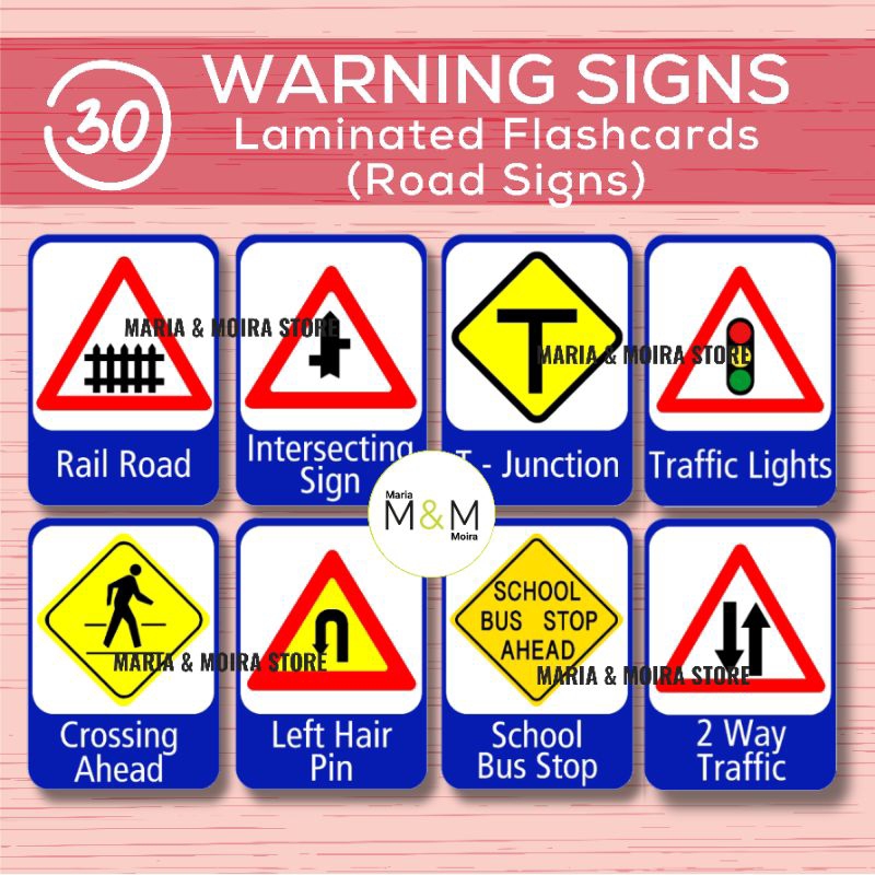 30 PCS • Laminated WARNING SIGNS, Traffic Signs, Road Signs Flashcards ...