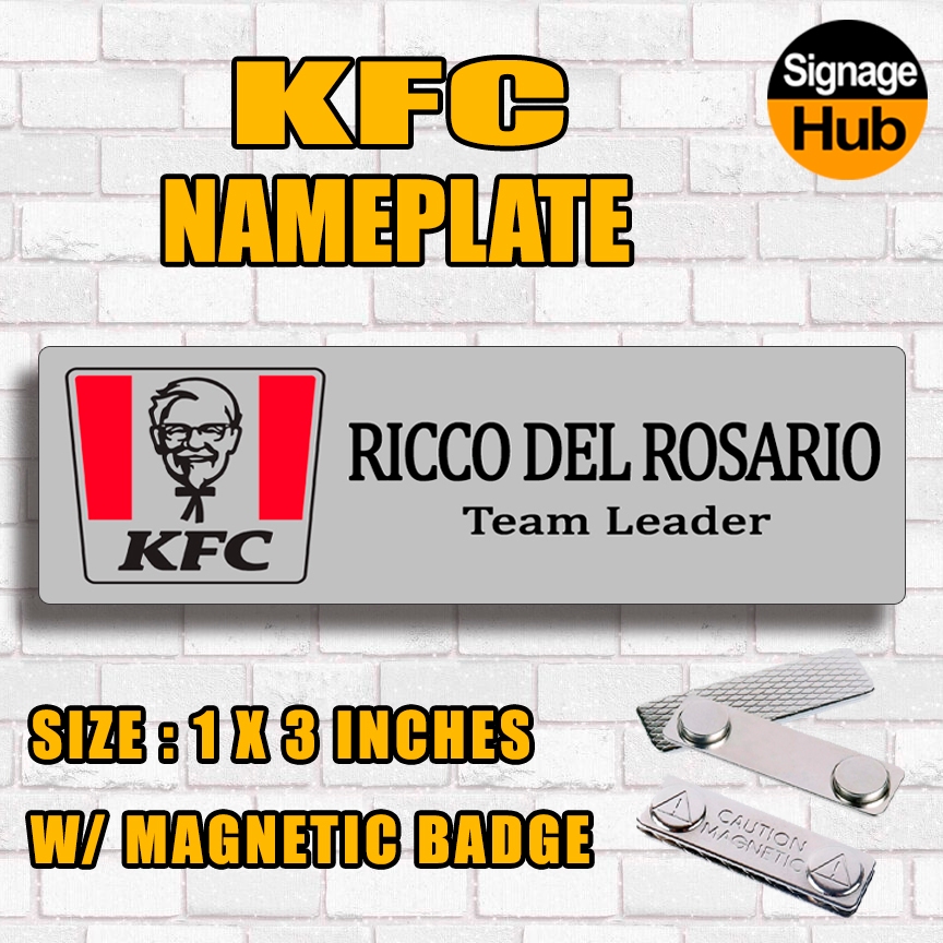 KFC NAMEPLATE | 1 x 3 inches | Waterproof Print | Shopee Philippines