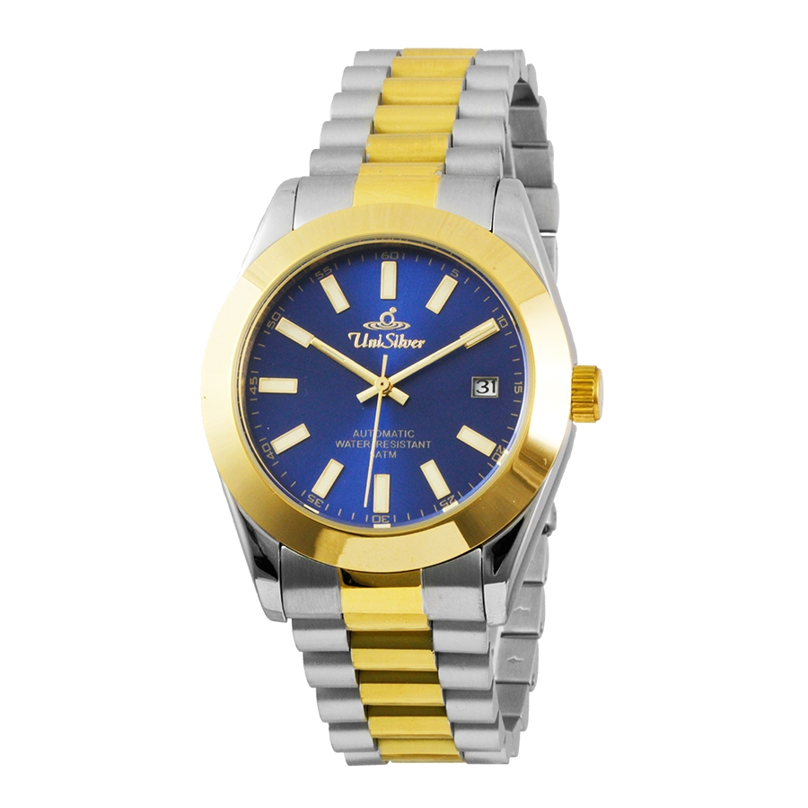 UniSilver TIME Men's Silver / Gold / Metalic Blue Analog Stainless ...