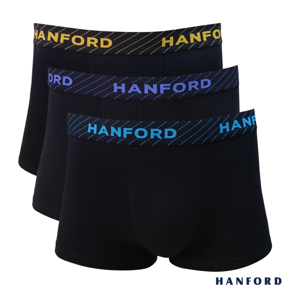 Hanford Men Cotton w/ Spandex Boxer Briefs Oblique - Black/Assorted ...
