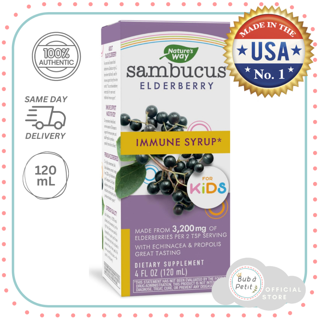 Nature's Way Sambucus Elderberry Immune Syrup for Kids with Echinacea ...