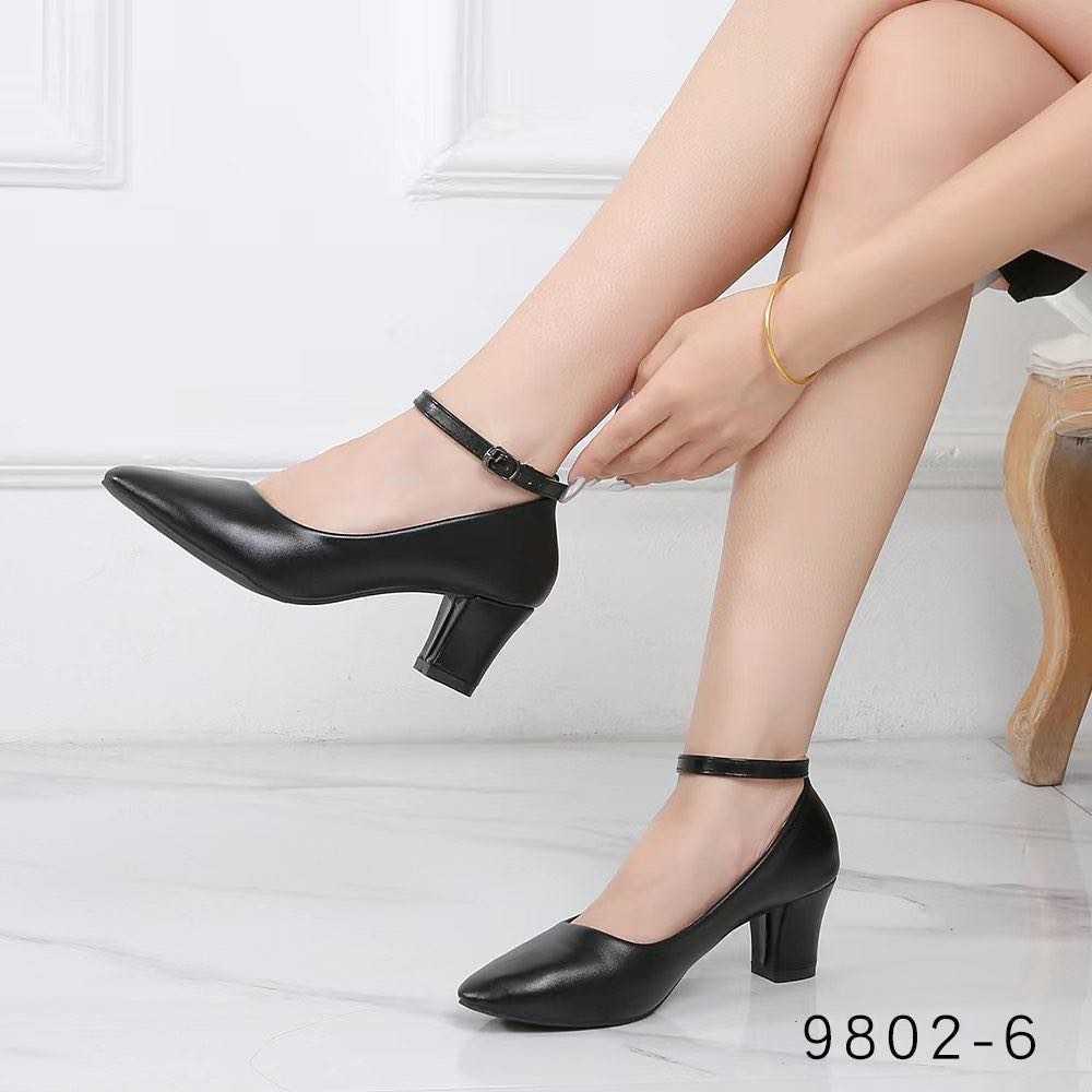 WOMEN BLACK SCHOOL SHOES GLOSSY POINTED TOE HEEL OFFICE WORKS SHOES ...