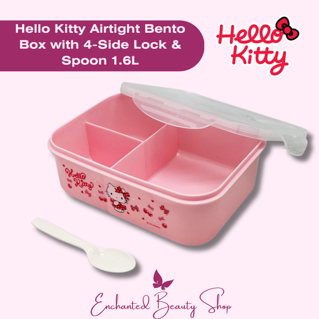 Sanrio Hello Kitty Airtight Bento Box with 4-Side Lock & Spoon 1.6L ...