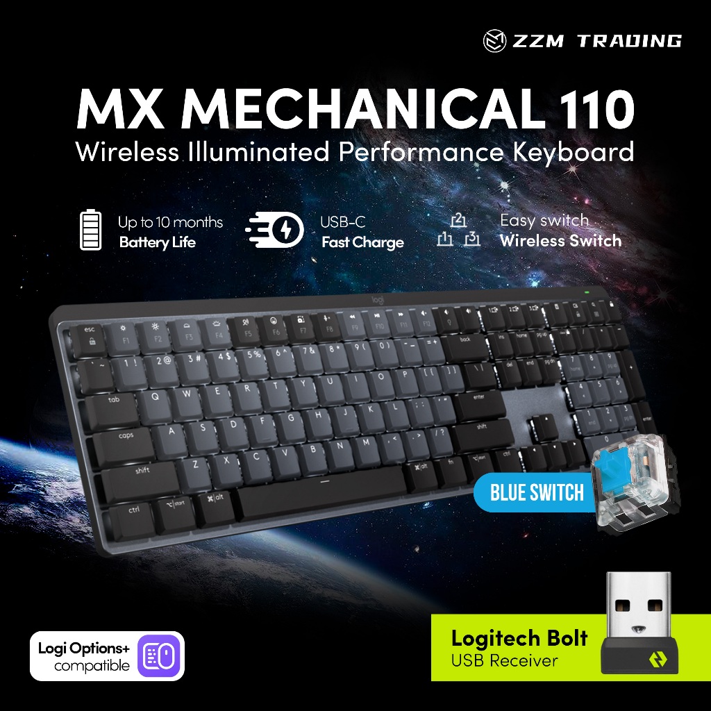 Logitech MX Mechanical 110 Bluetooth/Logi Bolt Wireless Backlit ...