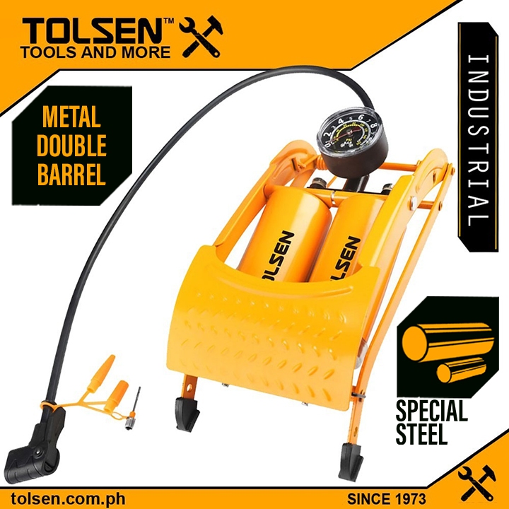 TOLSEN Foot Pump w/ Gauge (80PSI) Metal Double Barrel 65510 | Shopee ...