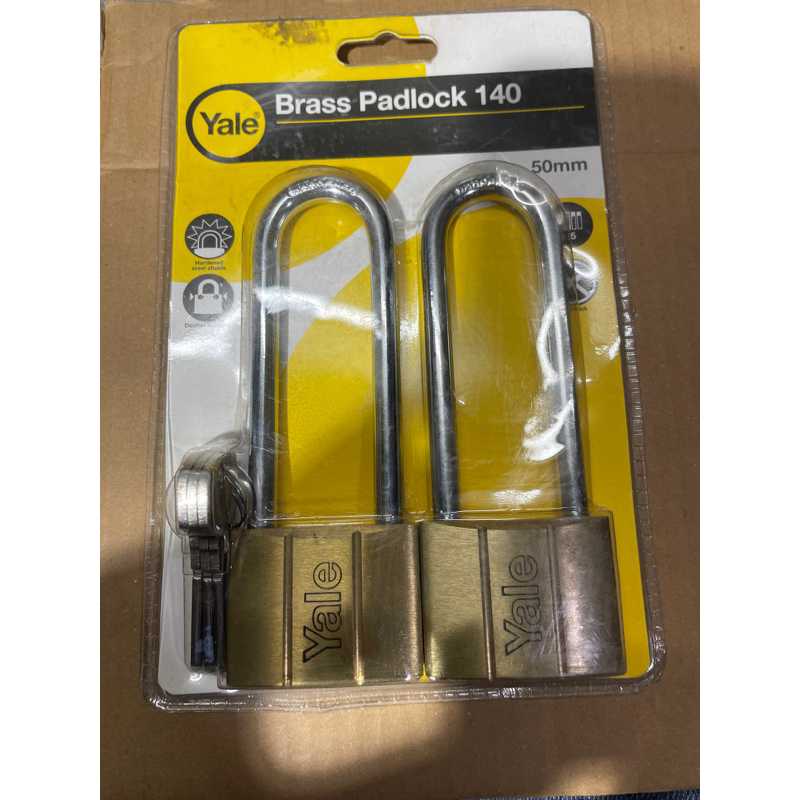 Yale Brass Padlock Long Shackle 50mm Pad Lock 2in1 (2Lock 1Key) Key Alike/ All Lock 1 Key ...