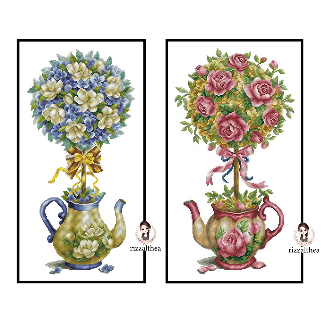 Magnolia & Rose Pot Cross Stitch “PATTERN”/ Traditional Counted Stitch ...