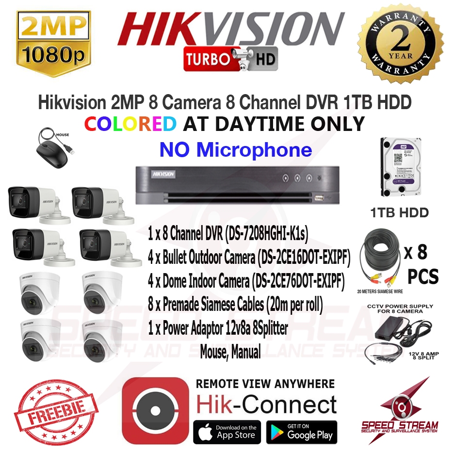 HIKVISION 2MP 8 Camera 8 Channel DVR 1TB HDD Turbo HD CCTV Package ...