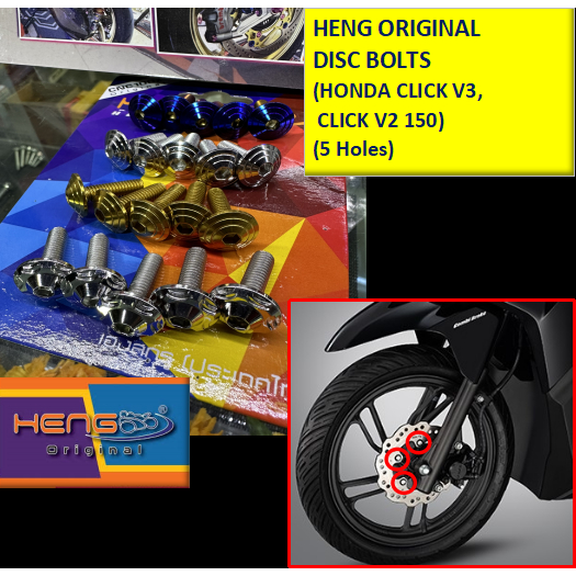 HENG Original Brake Disc bolts for HONDA CLICK 125 V3, CLICK 150 (5 ...