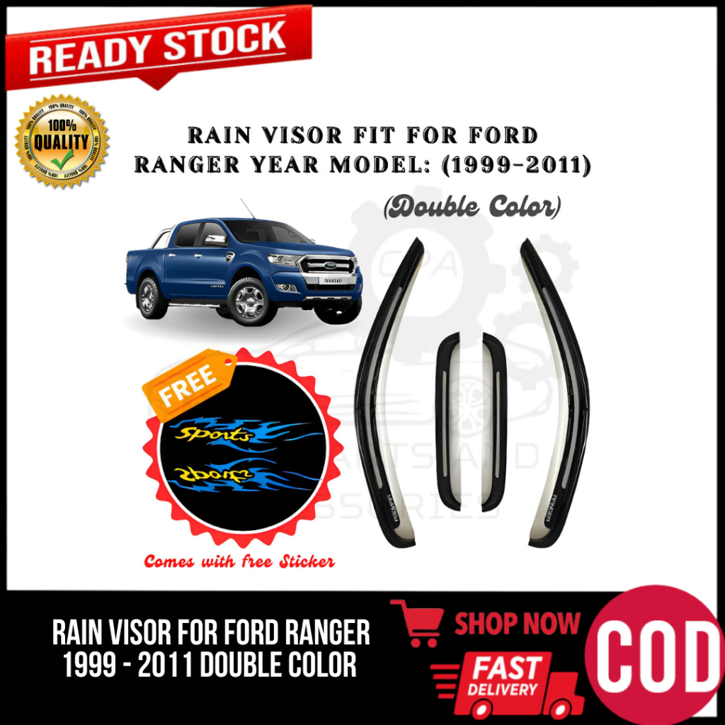 GCAO RAIN VISOR For FORD RANGER 1999 - 2011 DOUBLE COLOR (7556 ...
