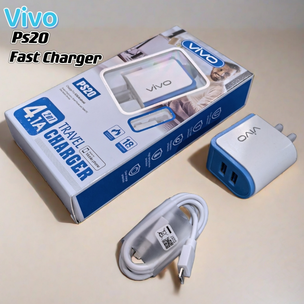 Ps20 Vivo 2in1 Travel 4.1A Fast Charger With USB Data Cable Micro USB ...