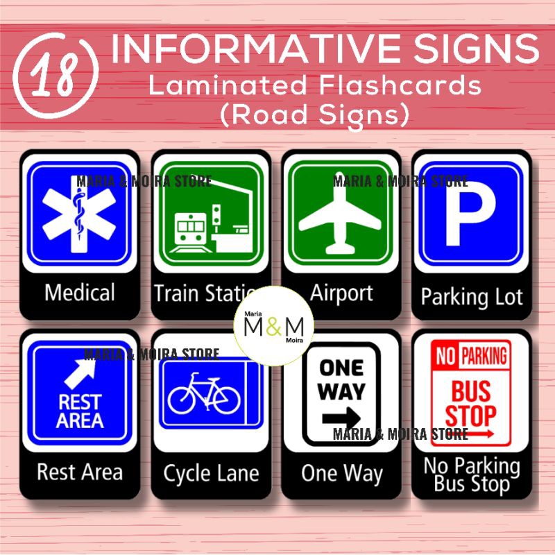 18 PCS • Laminated INFORMATIVE SIGNS, Traffic Signs, Road Signs ...