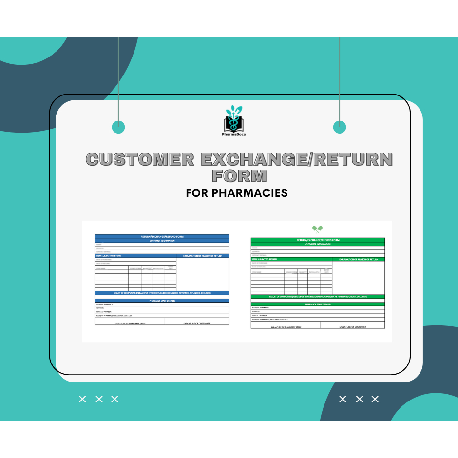 Customer Exchange/Return Form for Pharmacy (50/100 sheets per pad ...