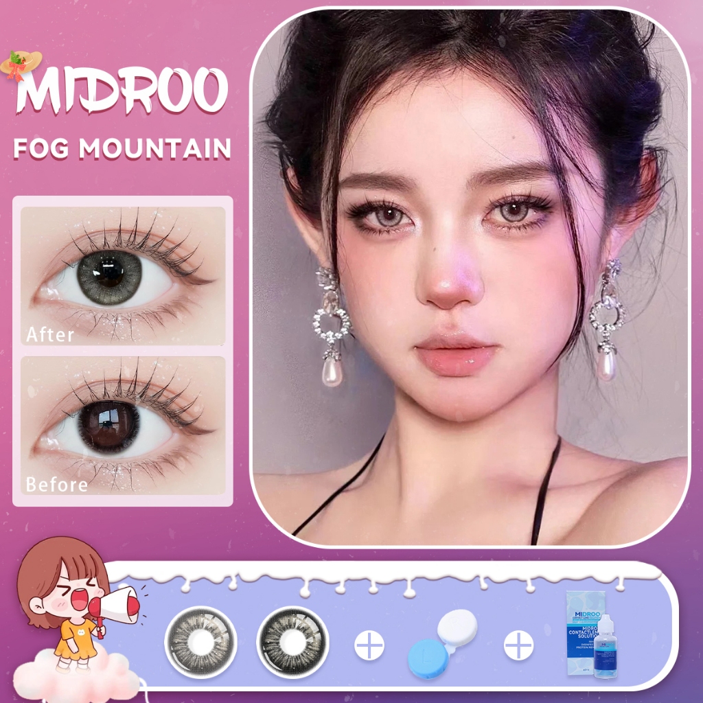 Midroo 1Pair Fog Mountain Contact lens Complete Set With Solution ...