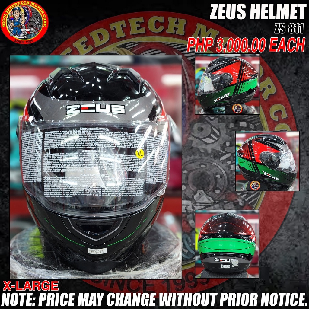 ZS-811 ZEUS FULL FACE HELMET BLACK J20 GREEN X-LARGE (NH06BEG) | Shopee ...