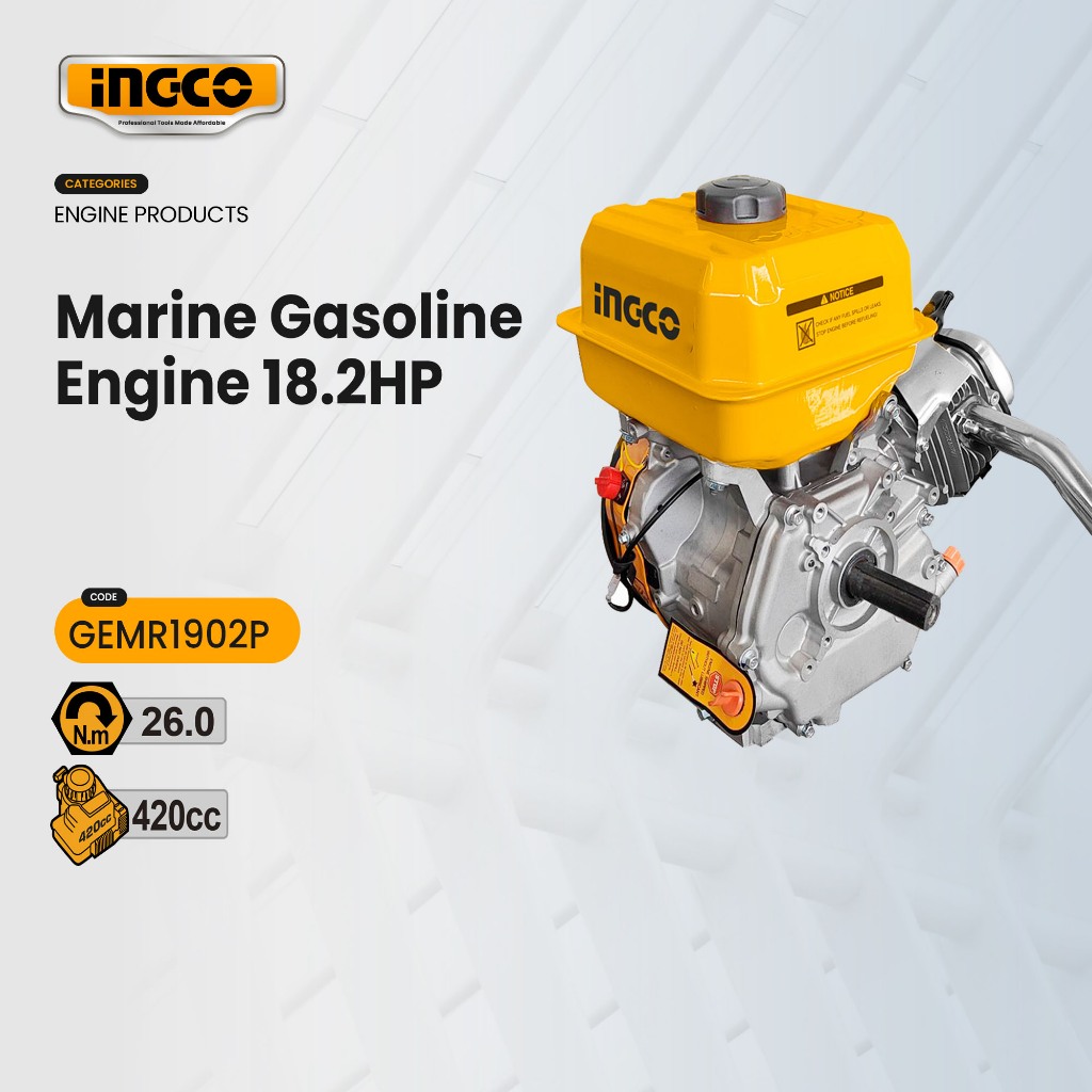 Ingco 4-Sroke 18.2HP Industrial Marine Speed Gasoline Engine Air-Cooled ...