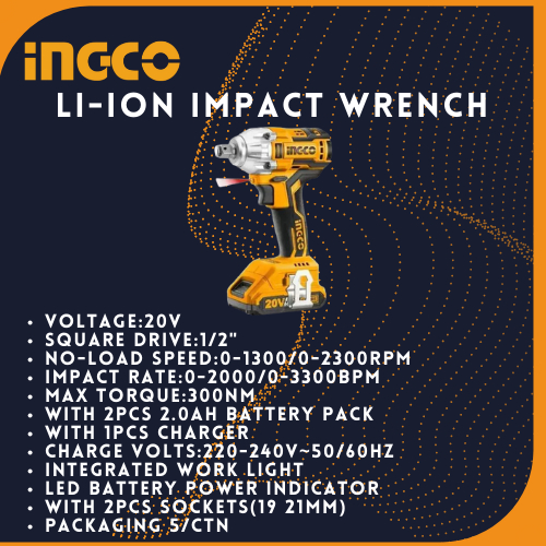 INGCO LITHIUM-ION IMPACT WRENCH (CIWLI2038)* MERVILLE | Shopee Philippines