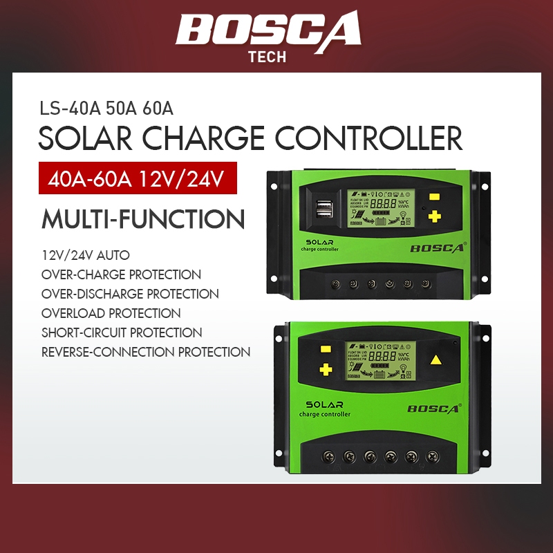 BOSCA Solar Charge Controller 12v 24v AUTO Multi-function LS-40A LS-50A ...