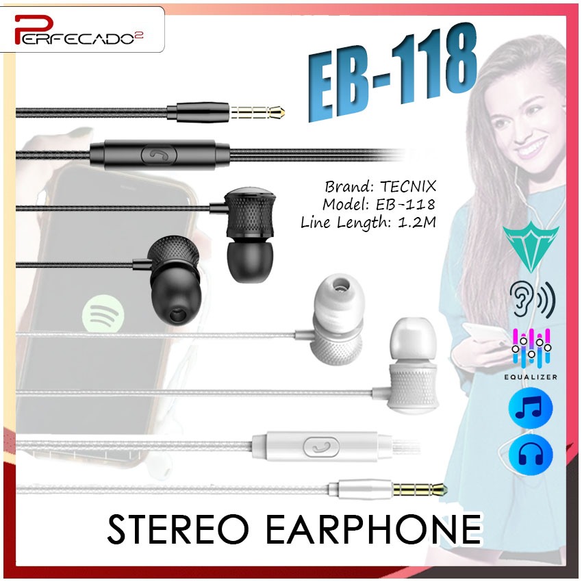TECNIX EB-118 Stereo Earphone 3.5mm Jack HiFi Sound Quality Stereo ...
