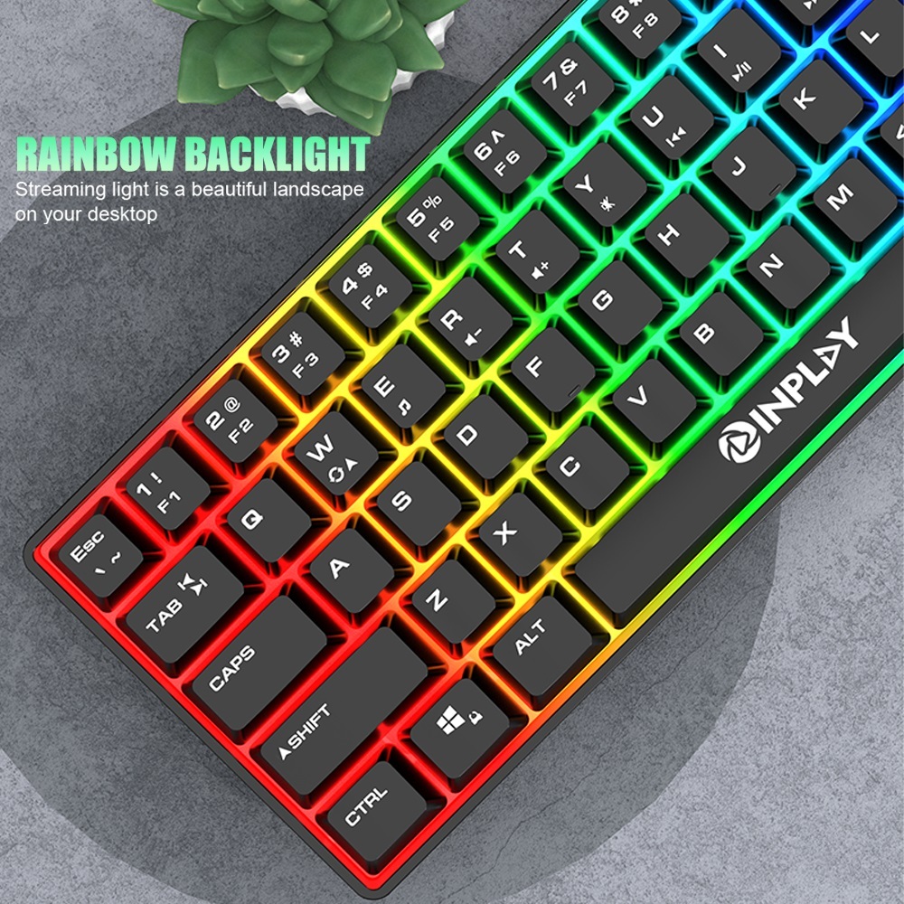 Inplay BK680 Membrane Gaming Keyboard 68 Key RGB Rainbow Light ...