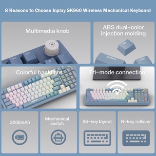 INPLAY SK960 Wireless Mechanical Gaming Keyboard 96 Key Bluetooth Tri ...