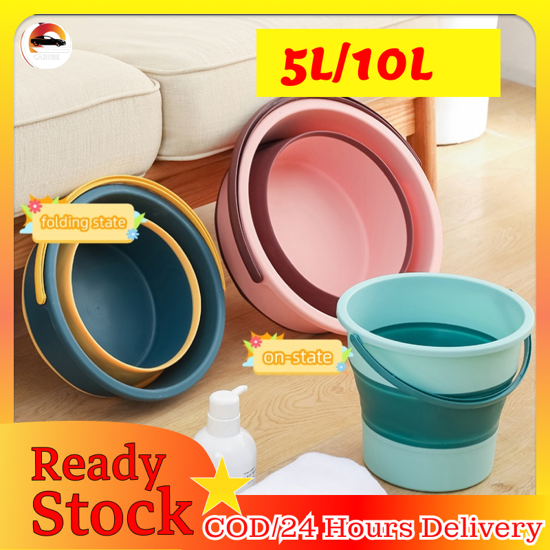 5l/10l Collapsible Silicone Bucket Basin Folding Portable Fishing Water Pail Bucket Clean Car ...