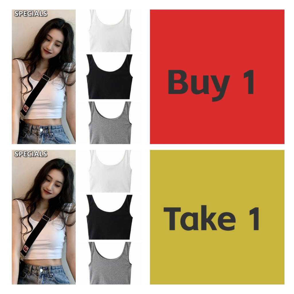 【Buy 1 Take1 】Solid Navel Shoulder Strap Square Tank Tops Sando For ...
