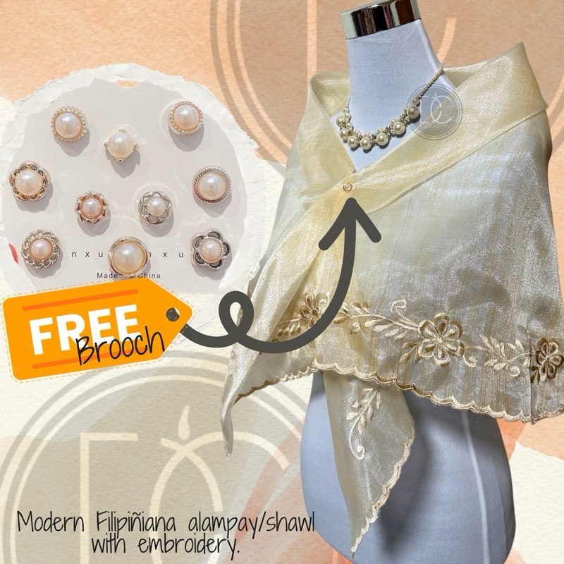 Modern Filipiniana alampay/shawl with embroidery. | Shopee Philippines