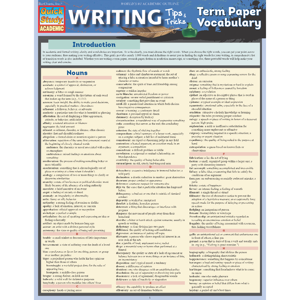 Writing Tips Term Paper Vocabulary Cheat Sheet - Laminated | Shopee ...