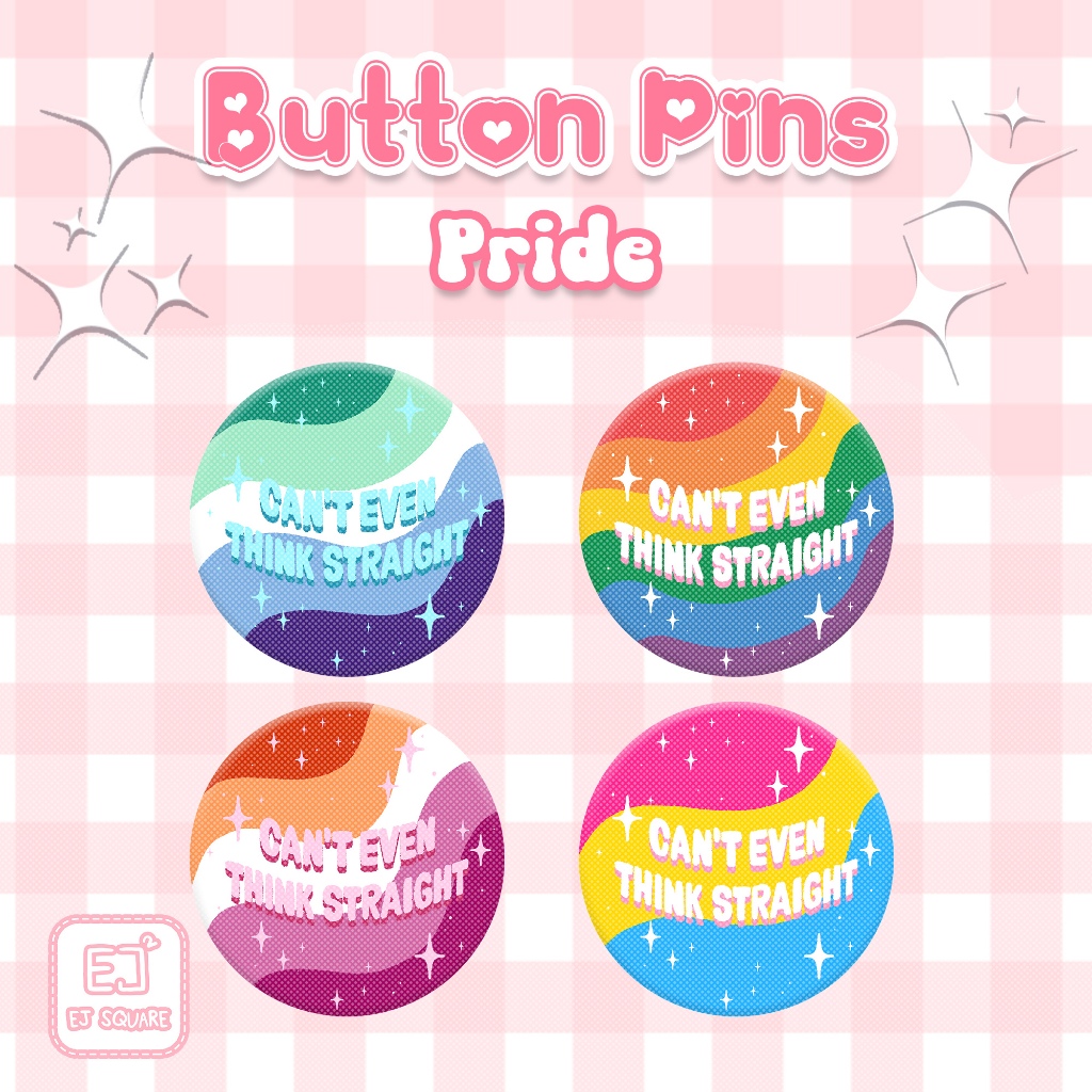 PRIDE BUTTON PINS "CAN'T EVEN THINK STRAIGHT" LGBTQ RAINBOW PRIDE FLAGS ...