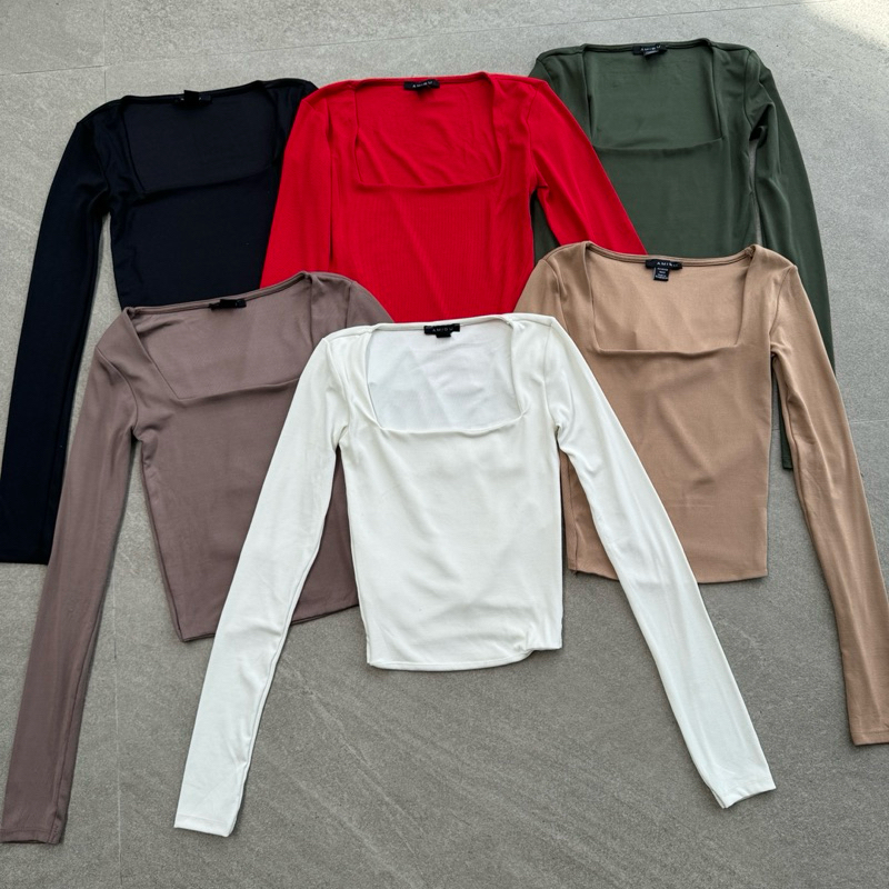 AMISU SQUARENECK DOUBLE LINING LONG SLEEVES TOP•TIA_ngge | Shopee ...