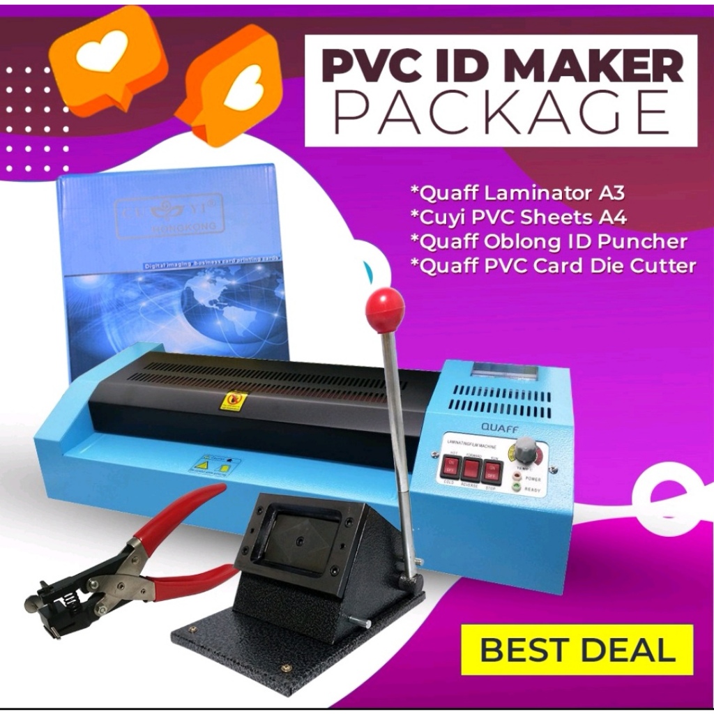 (Promo Package) A4/A3 QUAFF Laminator + PVC SHEET A4 + OBLONG PUNCHER ...